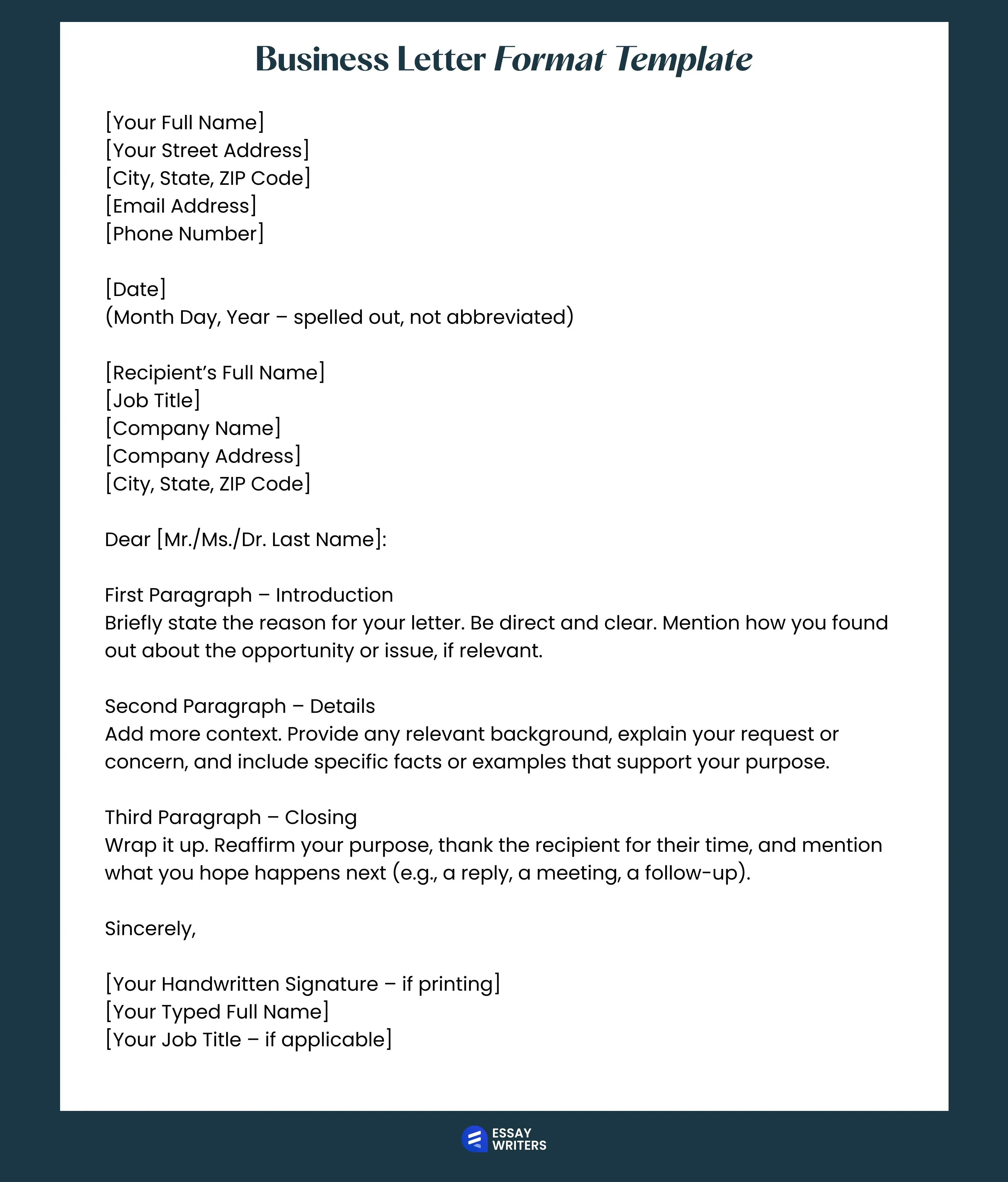 Formatting For Business Letter Formatting For Business Letter